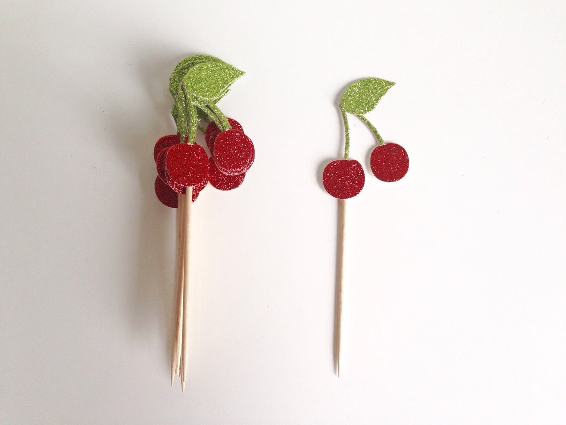 Cherry Party Cupcake Toppers Glitter Red - Etsy