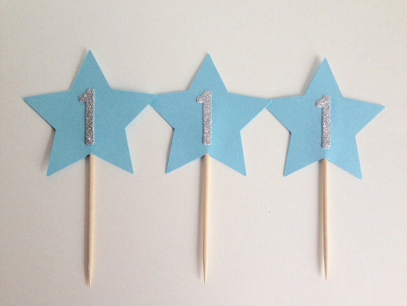 1st Birthday Blue and Silver Star Cupcake Toppers - Etsy
