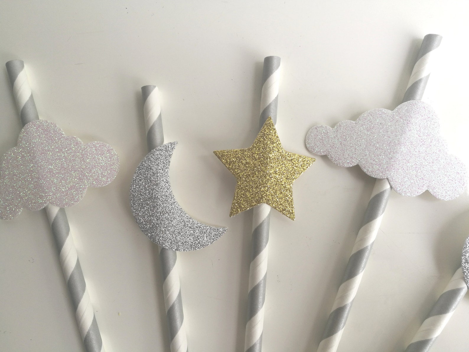 Baby Shower Moon Star and Cloud Glitter Straws | Etsy UK