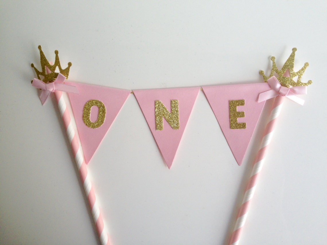 1st Birthday Bunting Cake Topper Princess Partypink and Gold | Etsy