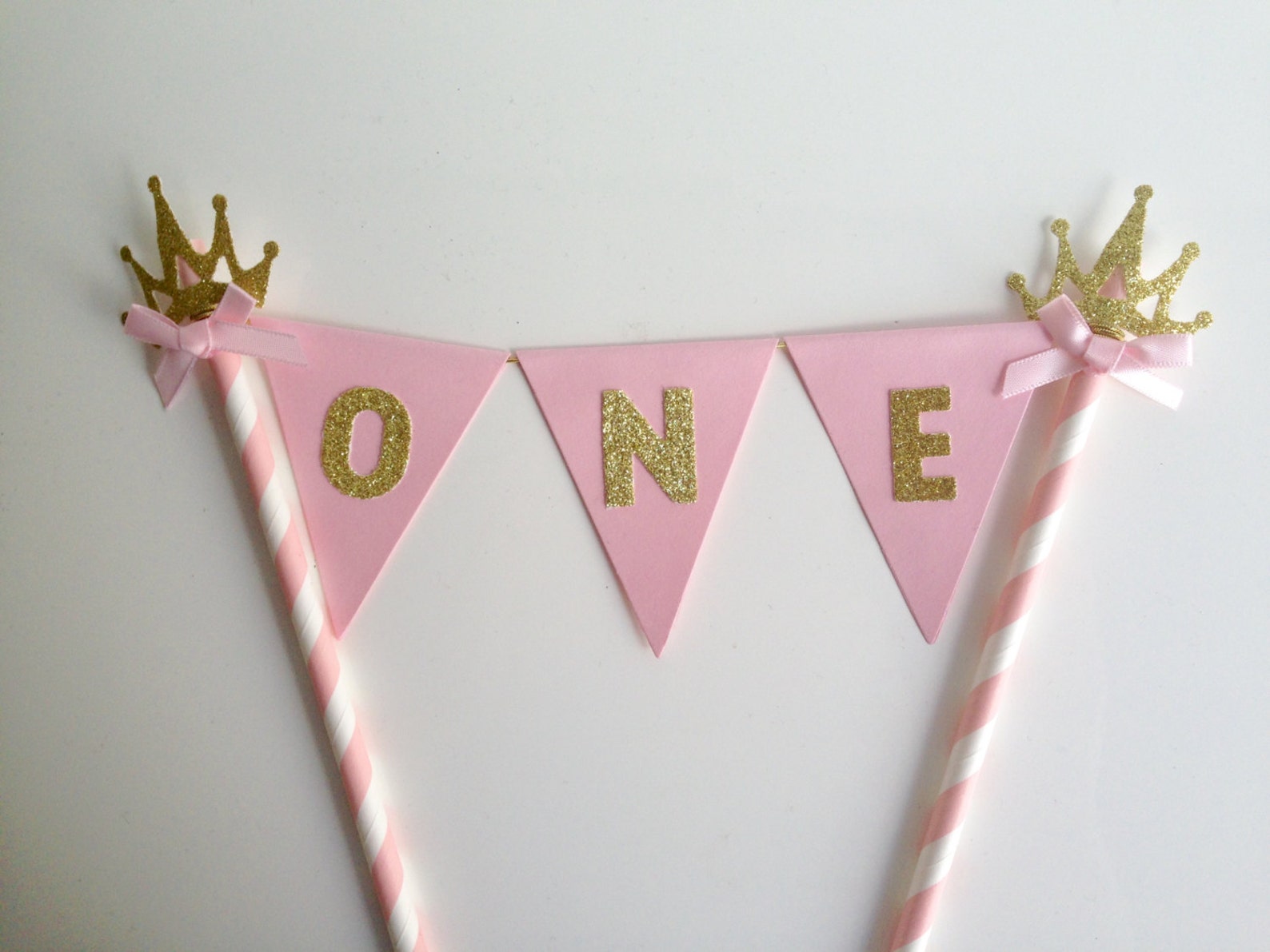1st Birthday Bunting Cake Topper Princess Partypink and Gold | Etsy