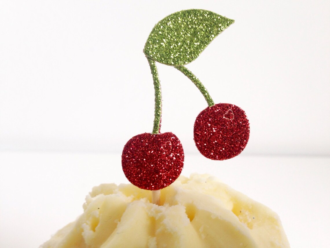 Cherry Party Cupcake Toppers Glitter Red - Etsy