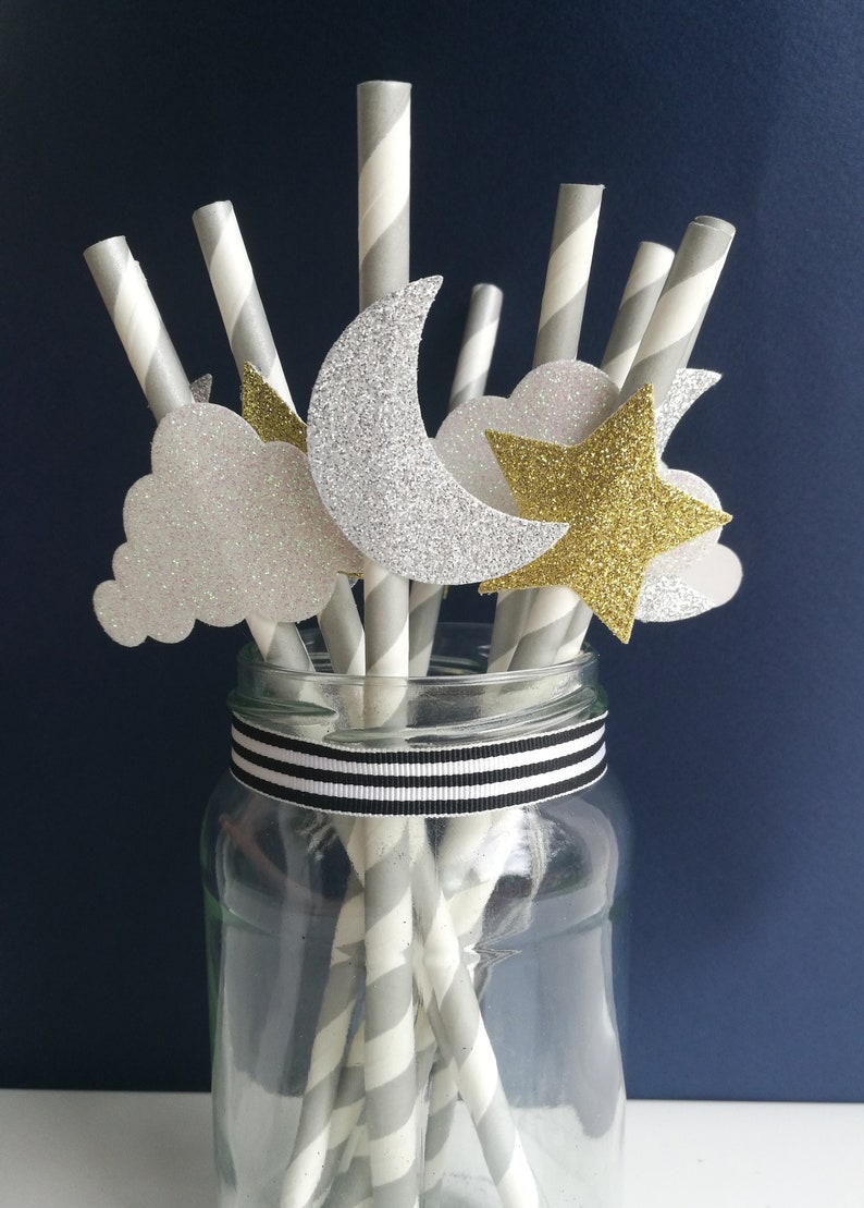 Baby Shower Moon Star and Cloud Glitter Straws | Etsy UK