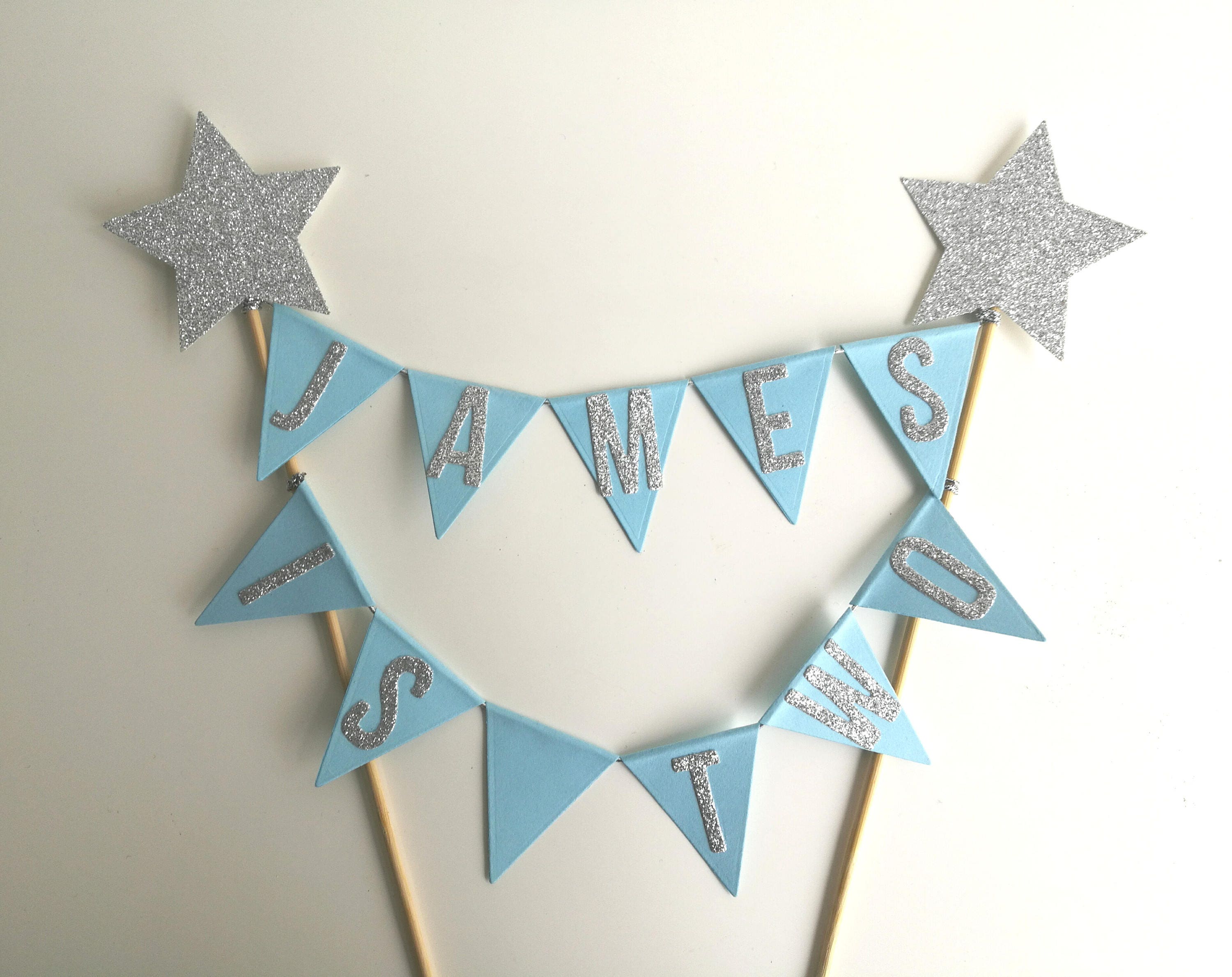 Personalised Birthday Cake Topper Blue and Silver Bunting Age | Etsy