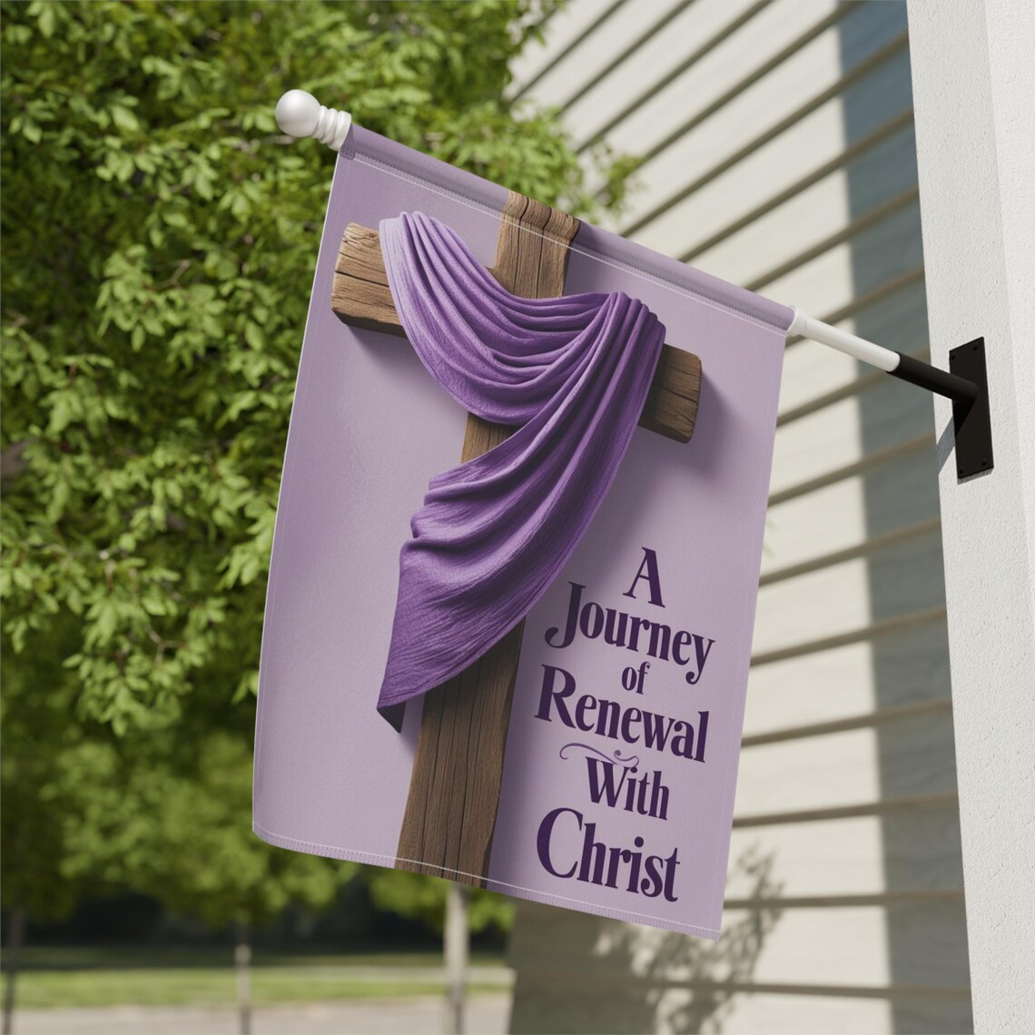 Garden Flag, Christian Lent Season Yard Decor, Wooden Cross Purple ...
