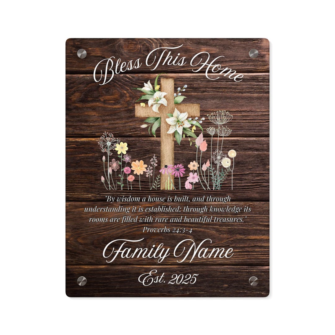 Personalized Christian Glass Plaque Wall Art, Bless This Home, Family ...