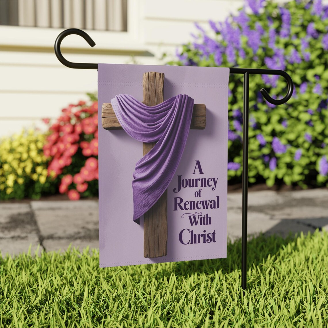 Garden Flag, Christian Lent Season Yard Decor, Wooden Cross Purple ...