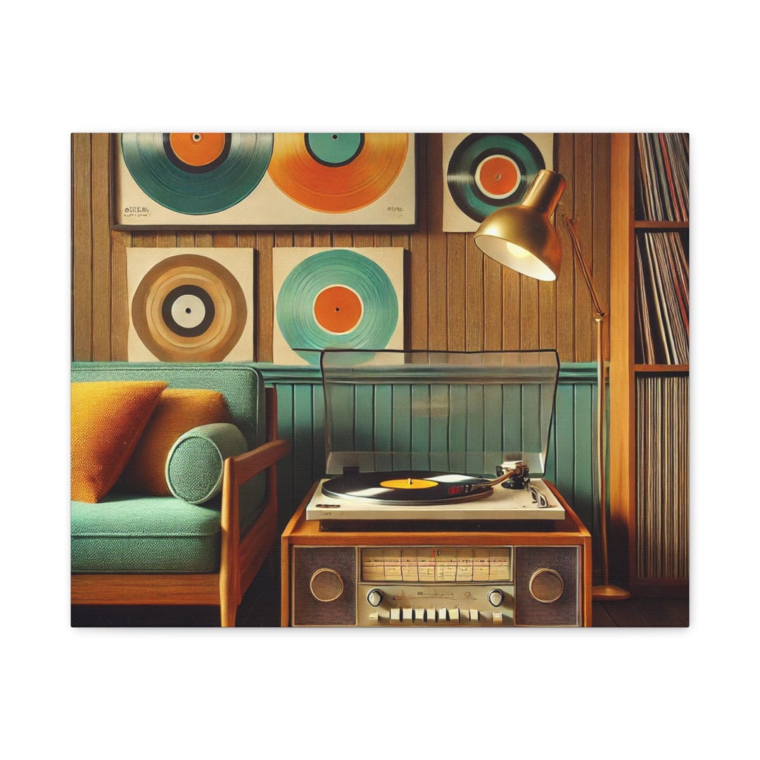 Canvas Art, Record Player Music Room Retro 60s Vibe, Wall Decor, Vinyl ...