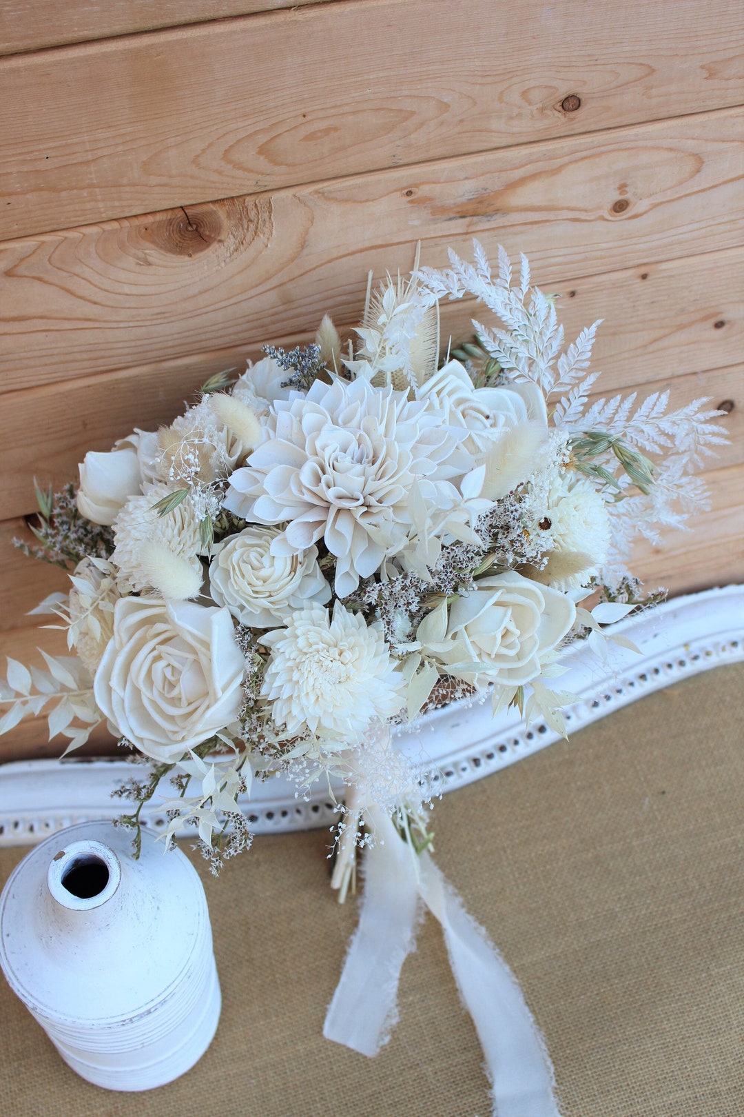 Boho Ivory Dahlia Peony Sola Flower Bouquet - Etsy