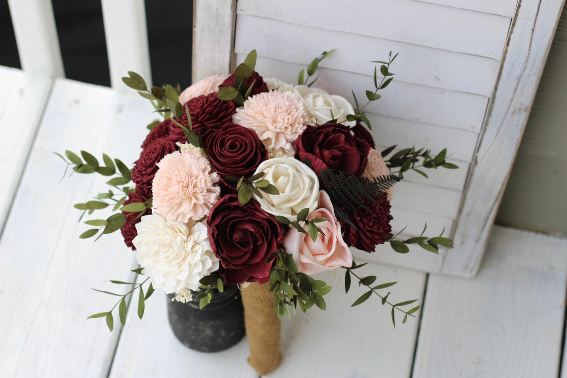 Marsala Blush Pink Sola Bouquet wedding bouquet bridal | Etsy