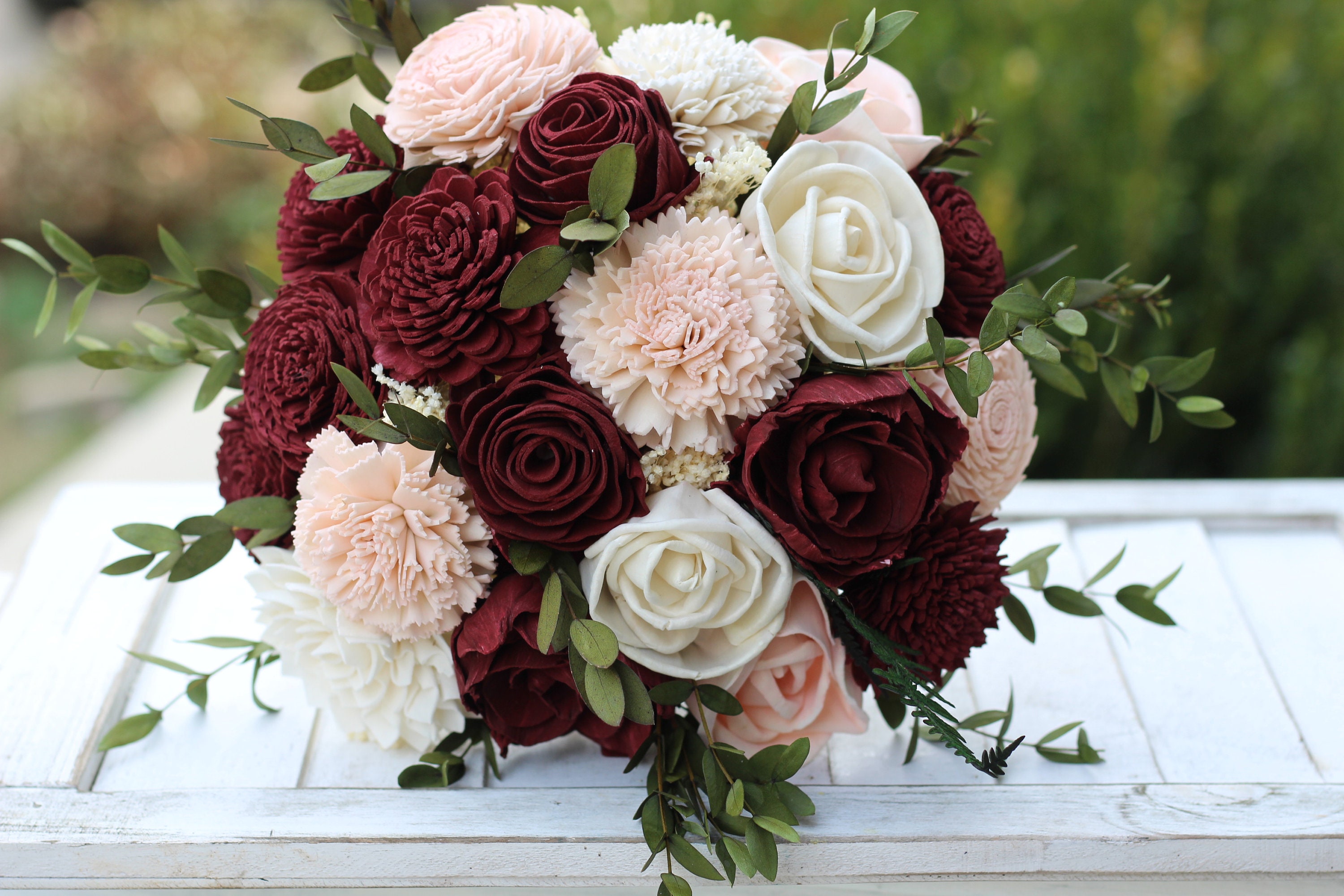 Marsala Blush Pink Sola Bouquet wedding bouquet bridal | Etsy