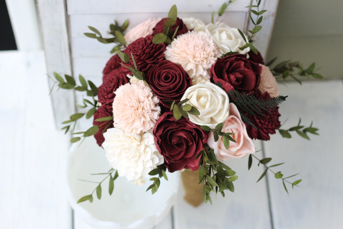Marsala Blush Pink Sola Bouquet wedding bouquet bridal | Etsy