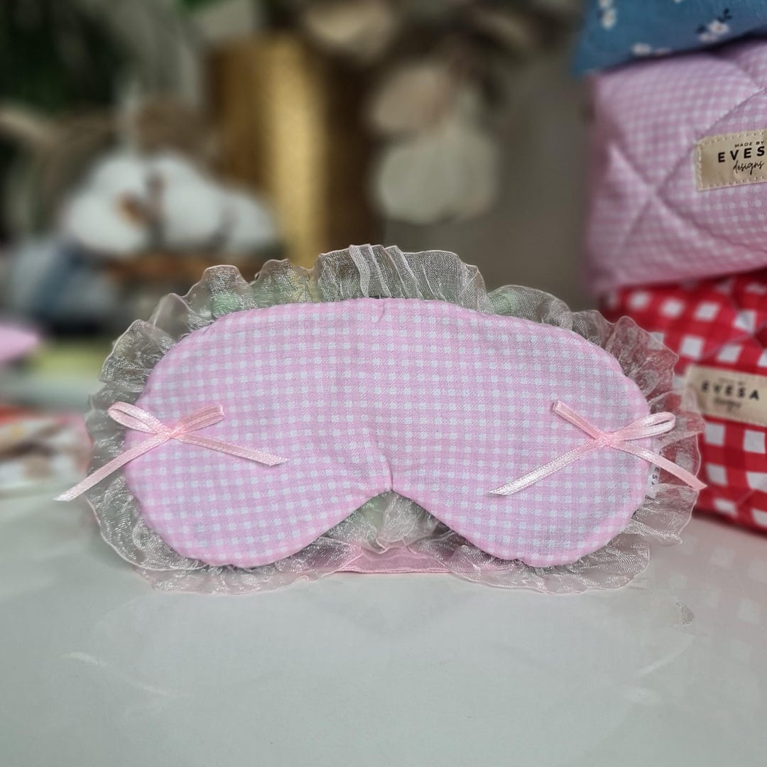 Pink Bows Sleep Mask, Cute Gingham Girly Coquette Style Eye Pillow ...