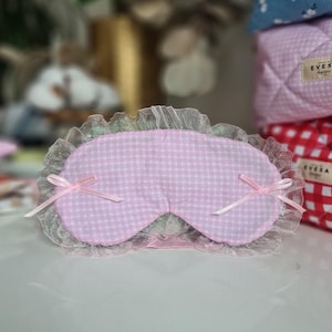 Pink Bows Sleep Mask, Cute Gingham Girly Coquette Style Eye Pillow ...