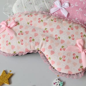 Coquette Pink Cherry Sleep Mask, Cute Bows Girly Style Eye Pillow ...