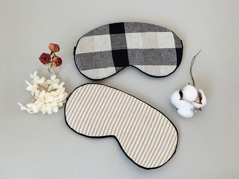 Soft Eye Sleep Mask - Check Pattern - Organic Cotton/ Linen Eye Pillow ...