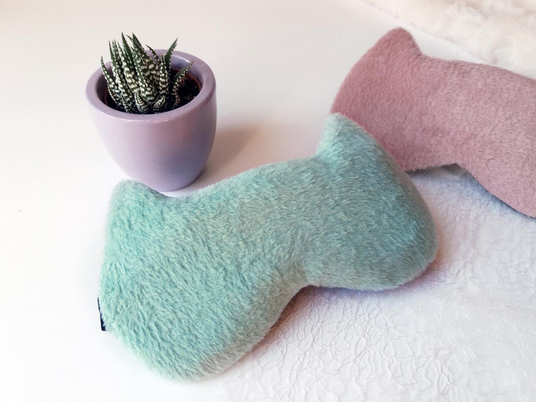Furry Cat Sleep Masks - Cute Fluffy Fur Kitty Eye Mask - Mint Green ...