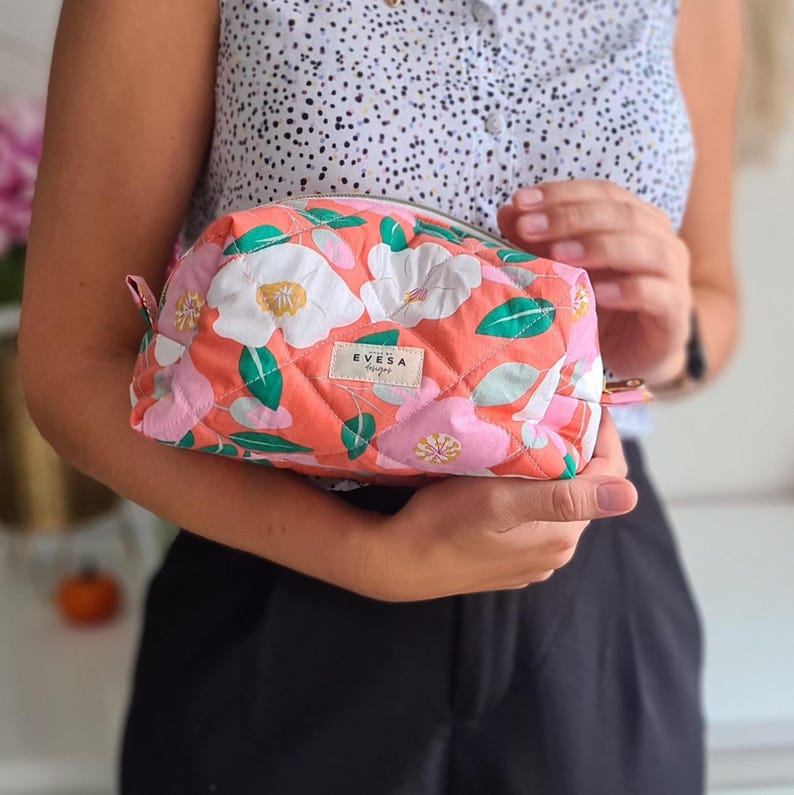 Pink Quilted Makeup & Carry All Bag, Cute Flower Cottagecore Aesthetic ...