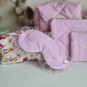Pink Bows Sleep Mask, Cute Gingham Girly Coquette Style Eye Pillow ...
