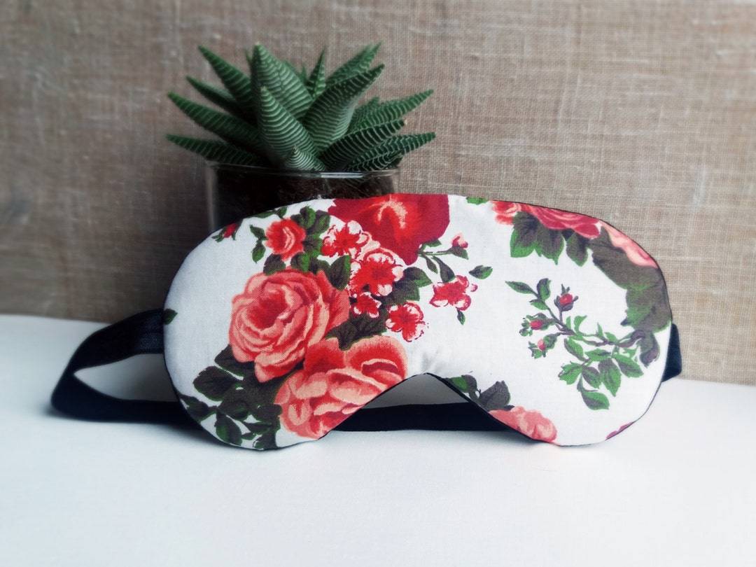 Eye Sleep Mask - Organic Cotton Eye Pillow - Rose Floral Eye Mask - Red ...