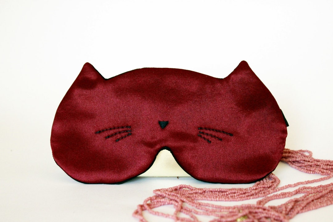 Many Colors Satin Cat Eye Sleep Mask - Embroidery Cute Kitty Blindfold ...