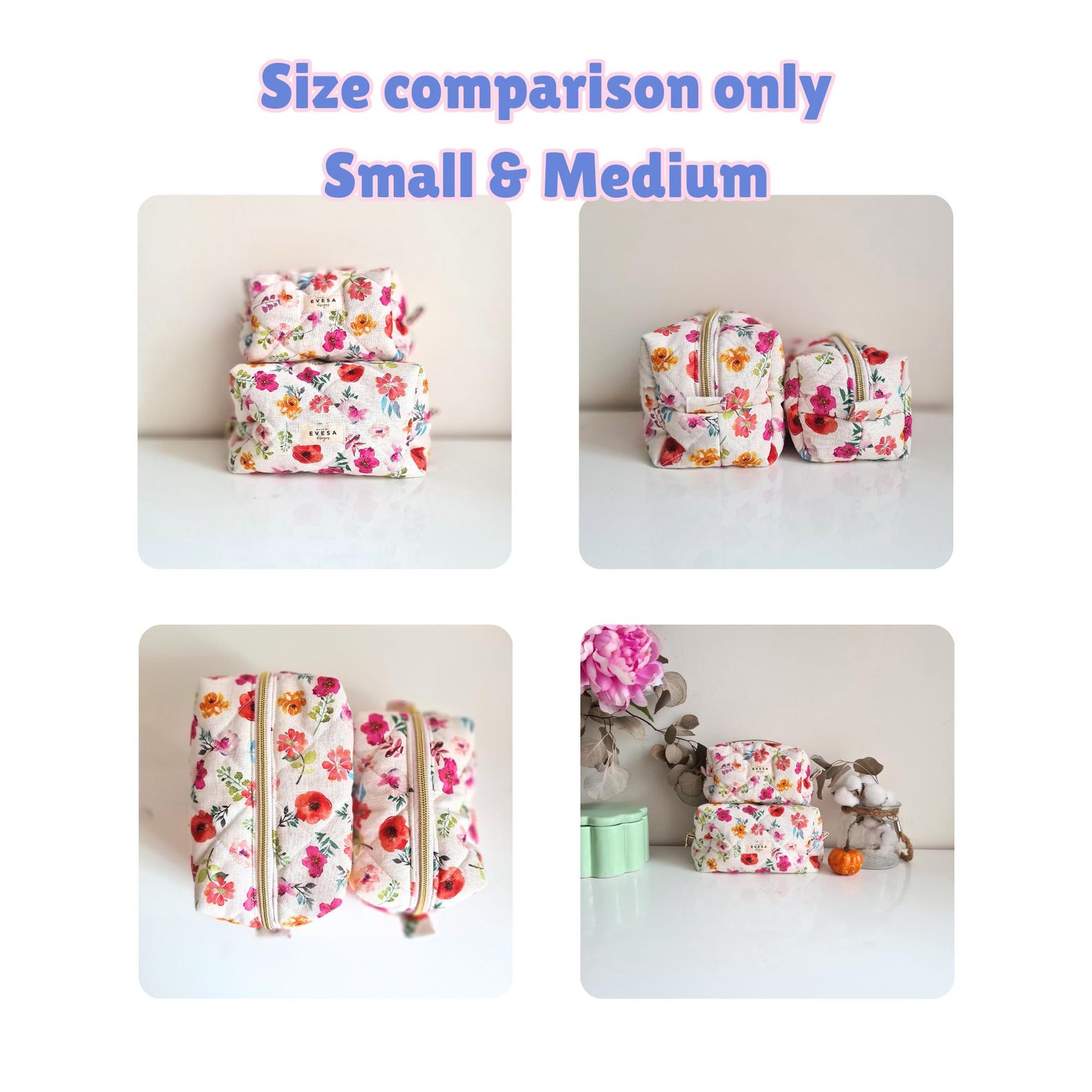 Pink Quilted Makeup & Carry All Bag, Cute Flower Cottagecore Aesthetic ...