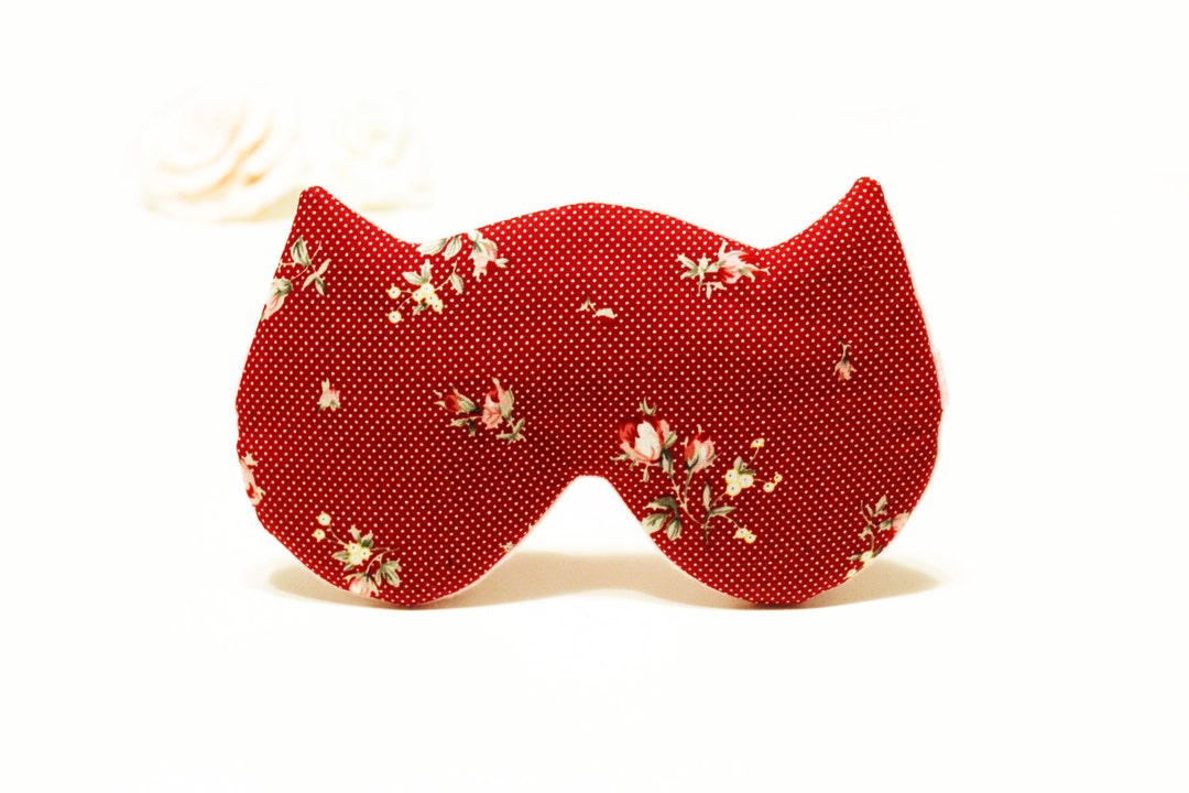 Red Cat Sleep Mask - Floral PJ Party Eye Mask - Polka Dots Cute Kitty ...