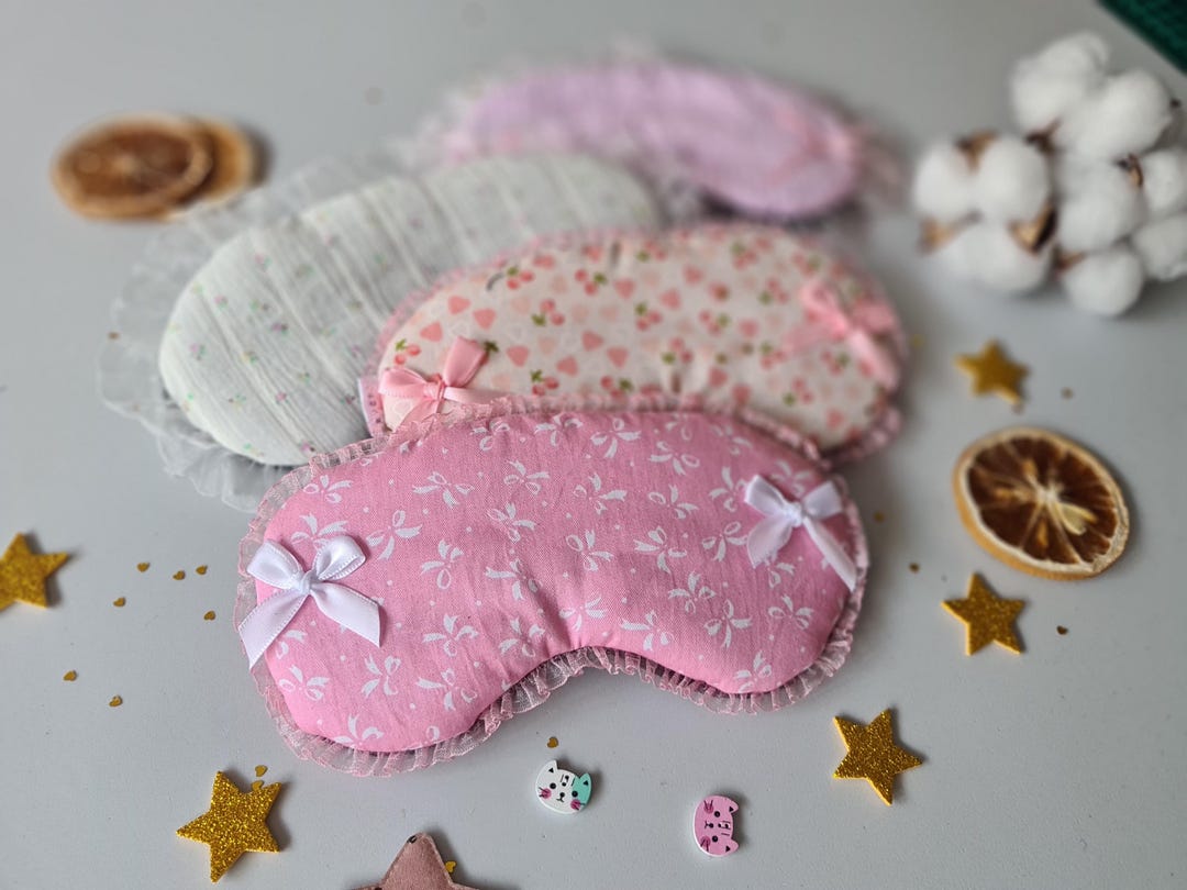 Pink Bows Sleep Mask, Cute Gingham Girly Coquette Style Eye Pillow ...