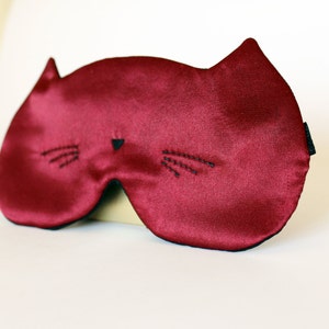 Many Colors Satin Cat Eye Sleep Mask - Embroidery Cute Kitty Blindfold ...