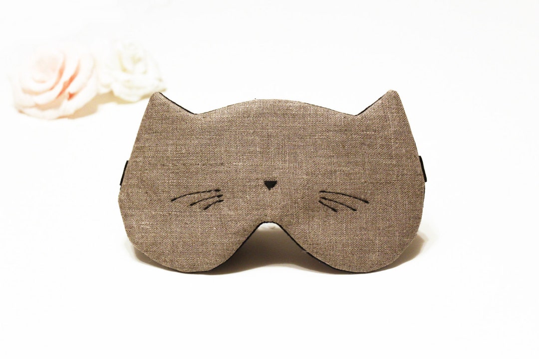 Linen Cat Sleep Mask - Organic Cat Night Eye Mask - Soft Travel Sleep ...