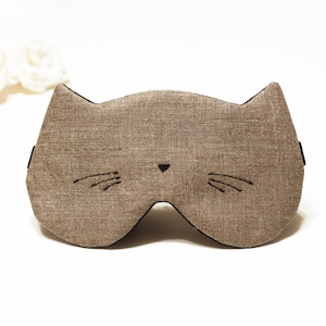 Linen Cat Sleep Mask - Organic Cat Night Eye Mask - Soft Travel Sleep ...