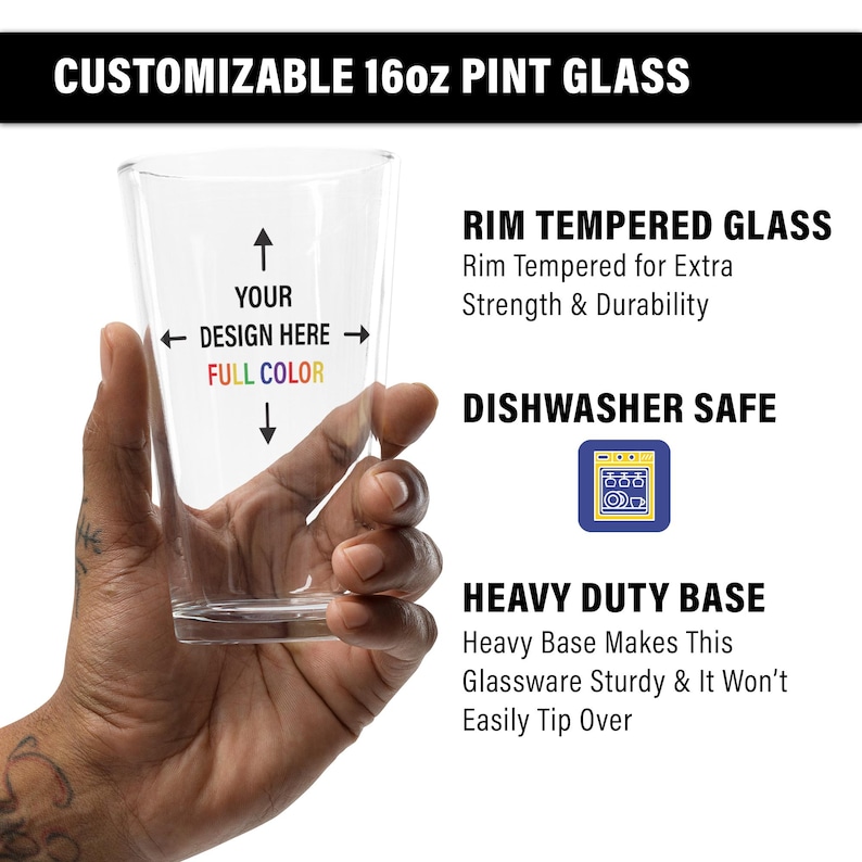 Custom Printed Pint Glass 16oz Full Color - Etsy