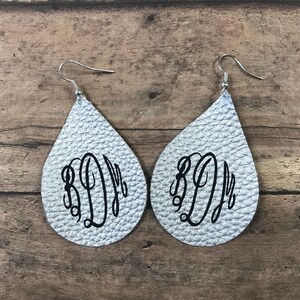 Monogrammed Faux Leather Earrings Feather Earrings Custom - Etsy
