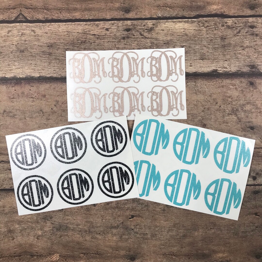 Set of Glitter Monogram Decals, Glitter Monogram Stickers, Set of Vinyl ...