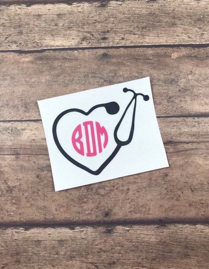 Nurse Monogram Decal, Stethosope Heart Sticker, Vinyl Decal - Etsy