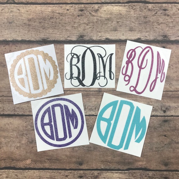 Glitter Monogram Decal Glitter Sticker Custom Initials | Etsy