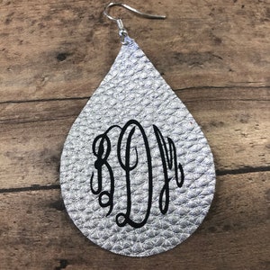 Monogrammed Faux Leather Earrings Feather Earrings Custom - Etsy