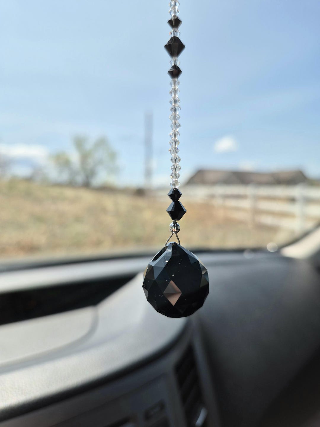 Jet Black Crystal Car Charm, Rear View Mirror Suncatcher - Etsy
