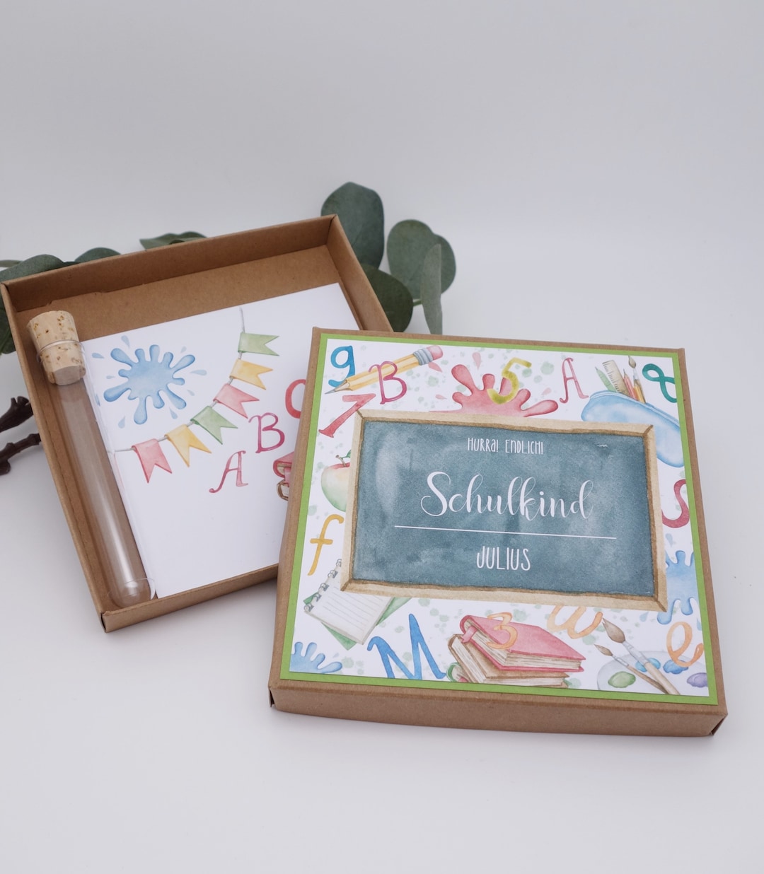 Geldgeschenk zur Einschulung, personalisiert mit Namen, Geschenkschachtel, Geschenkbox Junge ...