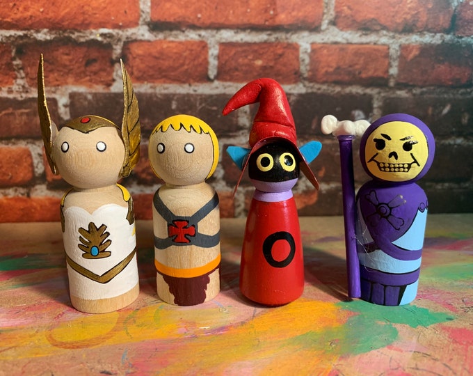 Hand Painted Wooden Peg People Inspired by He-man and She-ra - Etsy