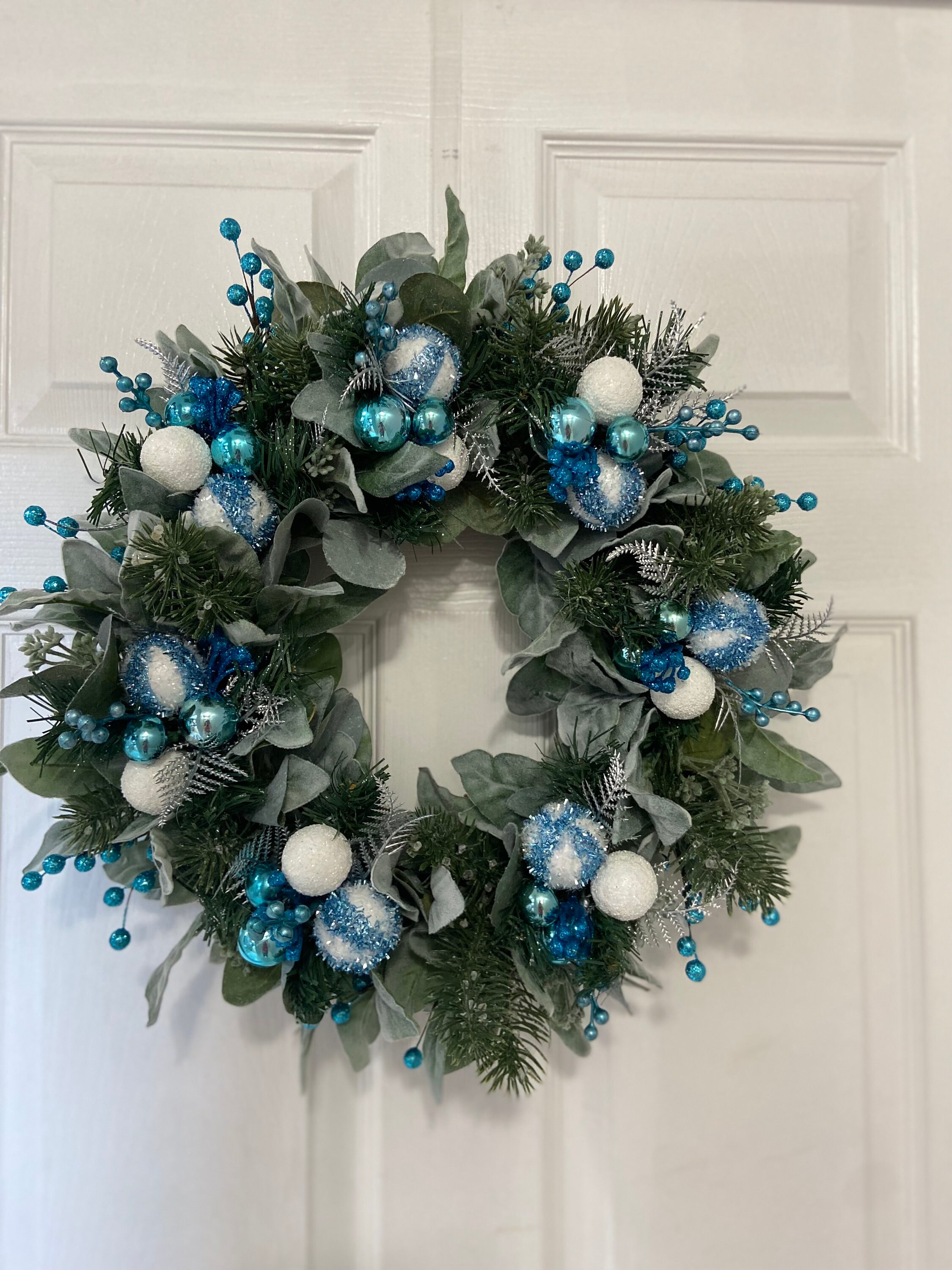 Blue Winter Wonderland Wreath/ Christmas Lambs Ear /blue and White ...