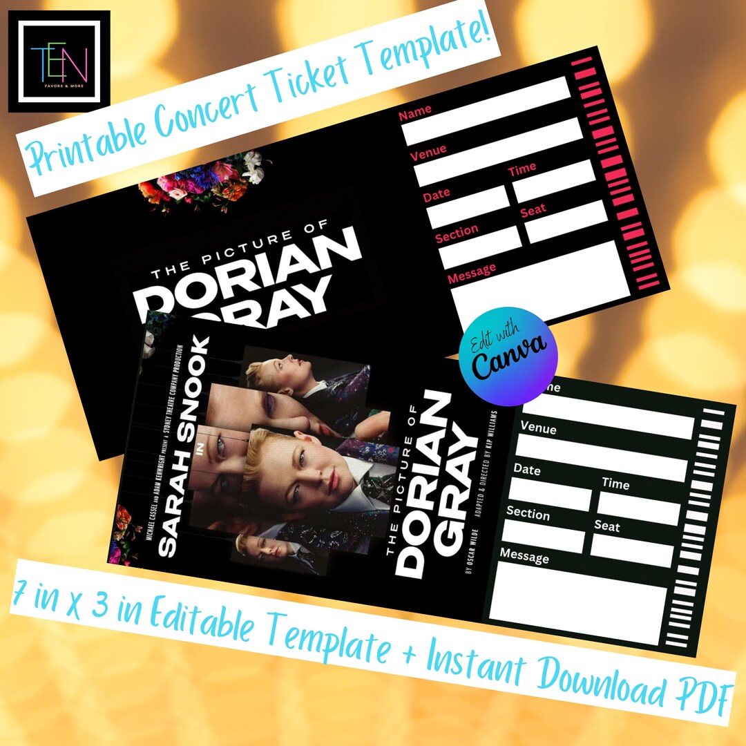 EDITABLE Dorian Gray Ticket Template Fake for Gifting DIY Editable in ...