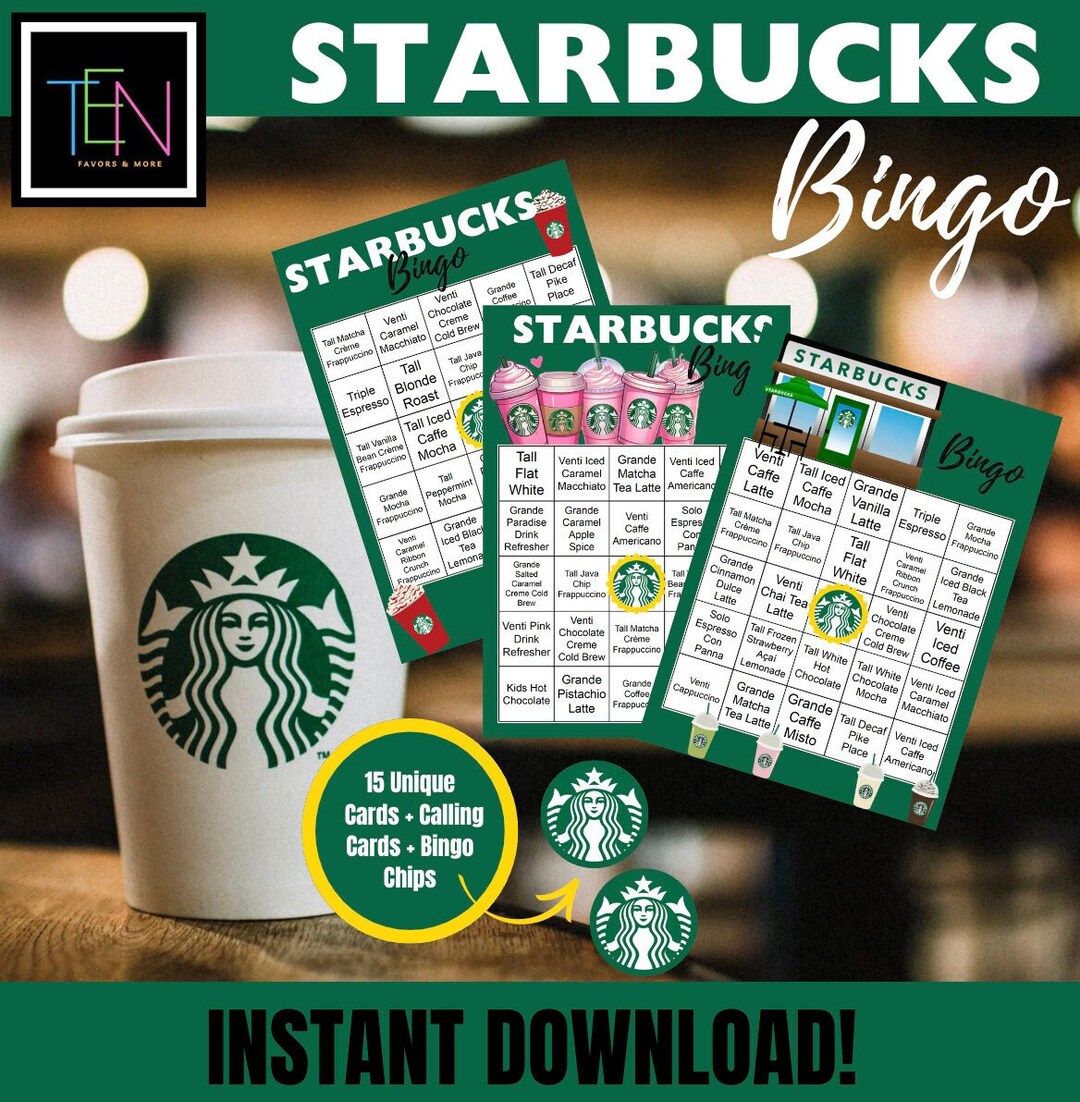 Starbucks Bingo Set 2 Personalized Starbucks Coffee INSTANT DOWNLOAD - Etsy