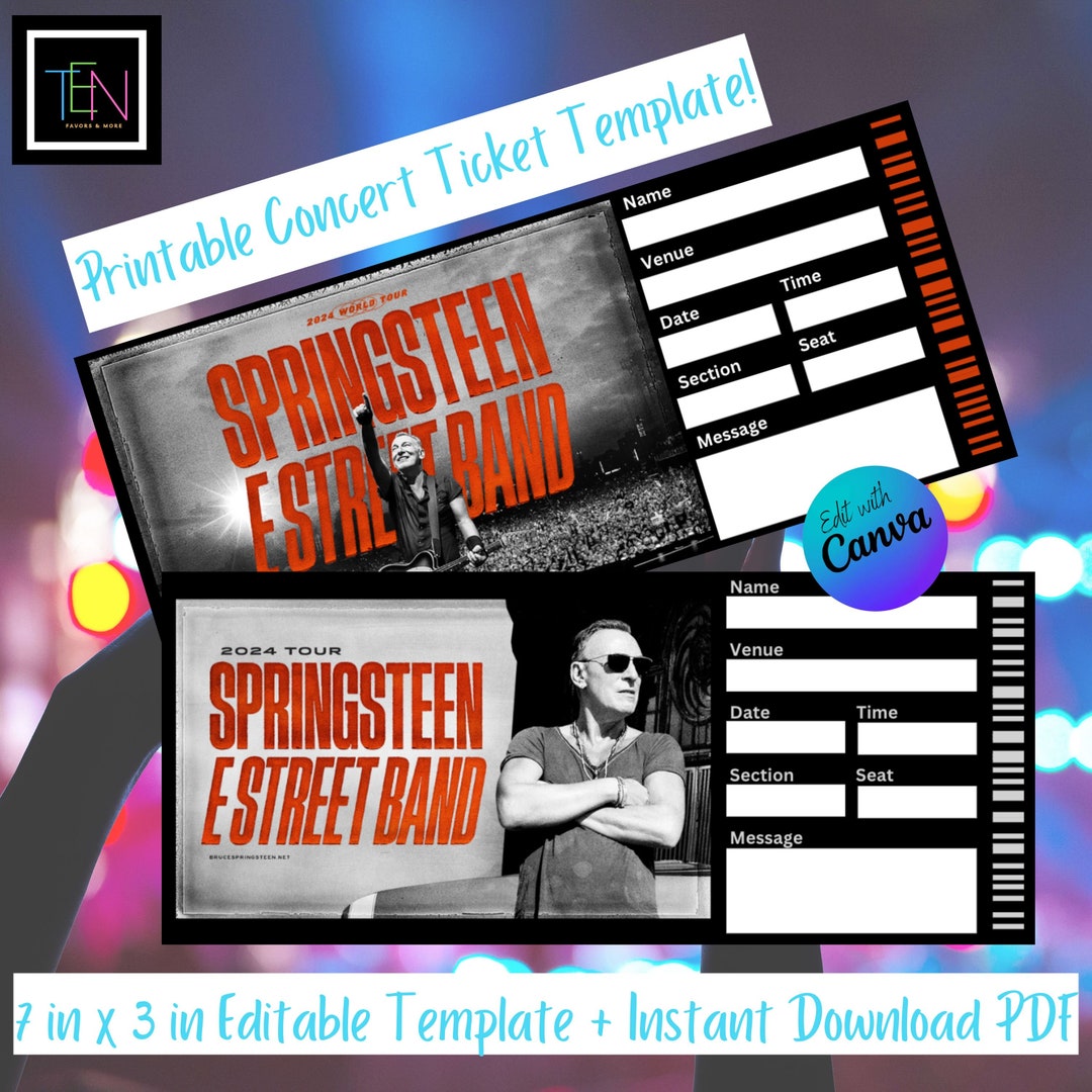 EDITABLE Bruce Springsteen Ticket Template Fake for Gifting DIY ...