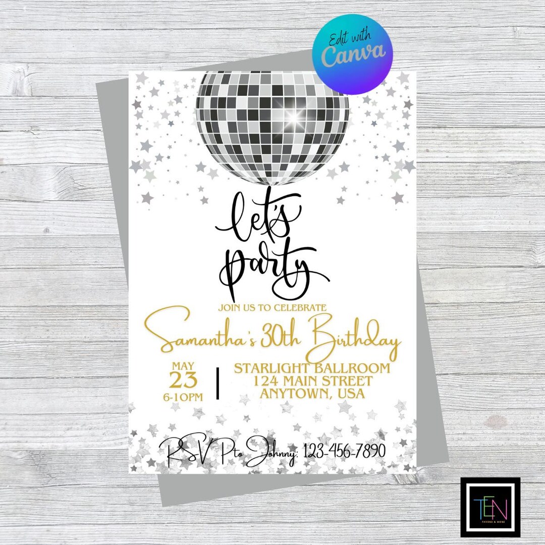 EDITABLE Black and Gold Disco Birthday Party Invitation DIY Editable in ...