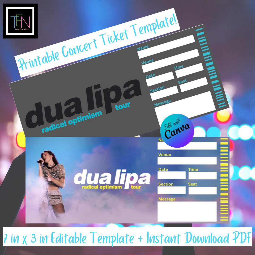 EDITABLE Dua Lipa Ticket Template Fake for Gifting DIY Editable in ...
