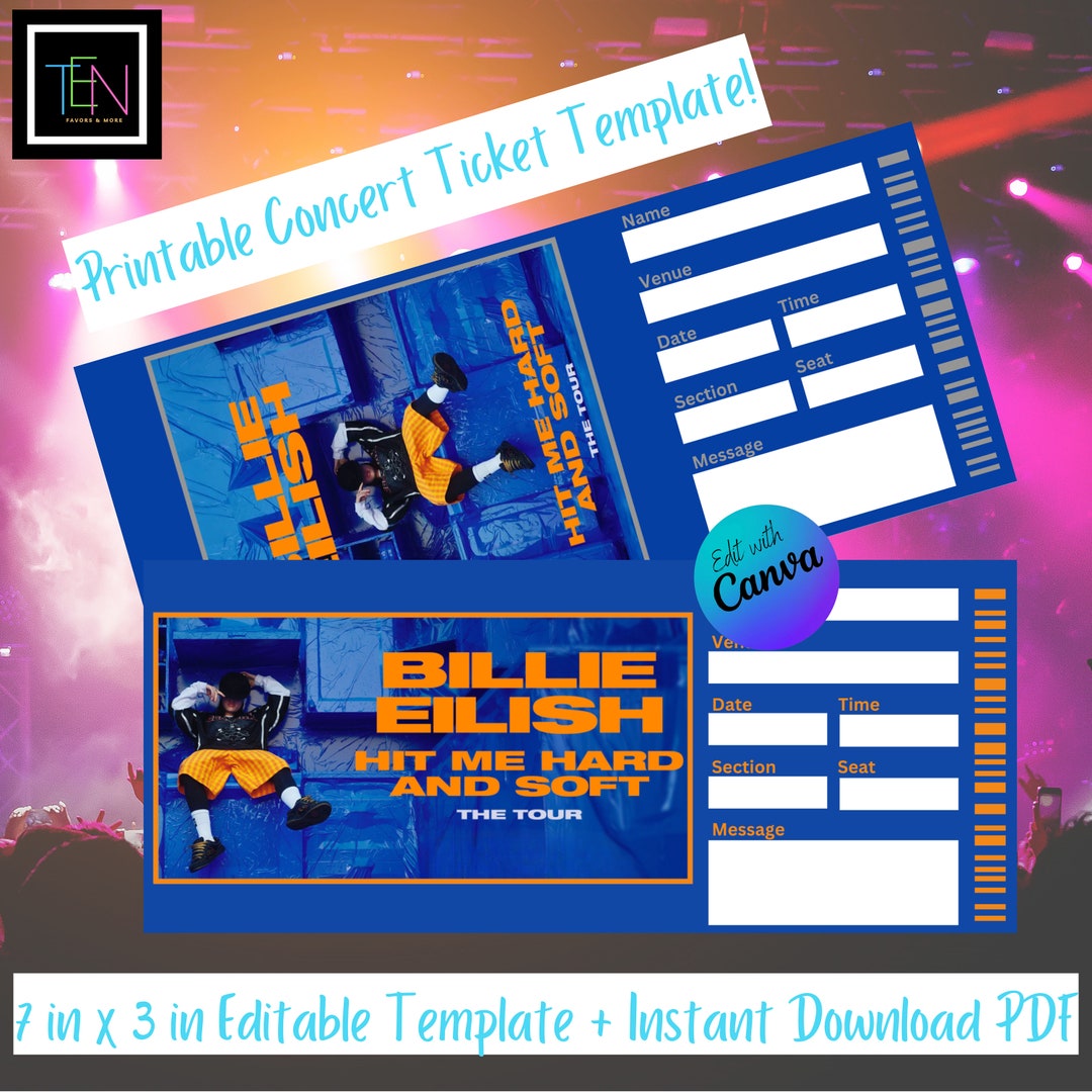EDITABLE Billie Eilish Ticket Template Fake for Gifting DIY Editable in ...