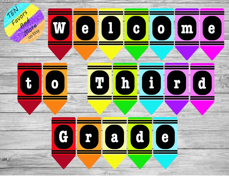 Welcome to Third Grade crayon banner Teachers Classroom | Etsy