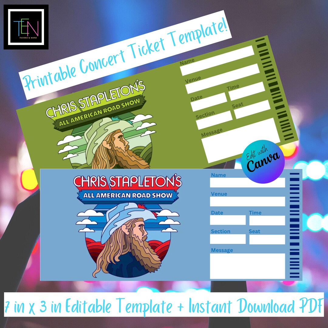 EDITABLE Chris Stapleton Ticket Template Fake for Gifting DIY Editable ...