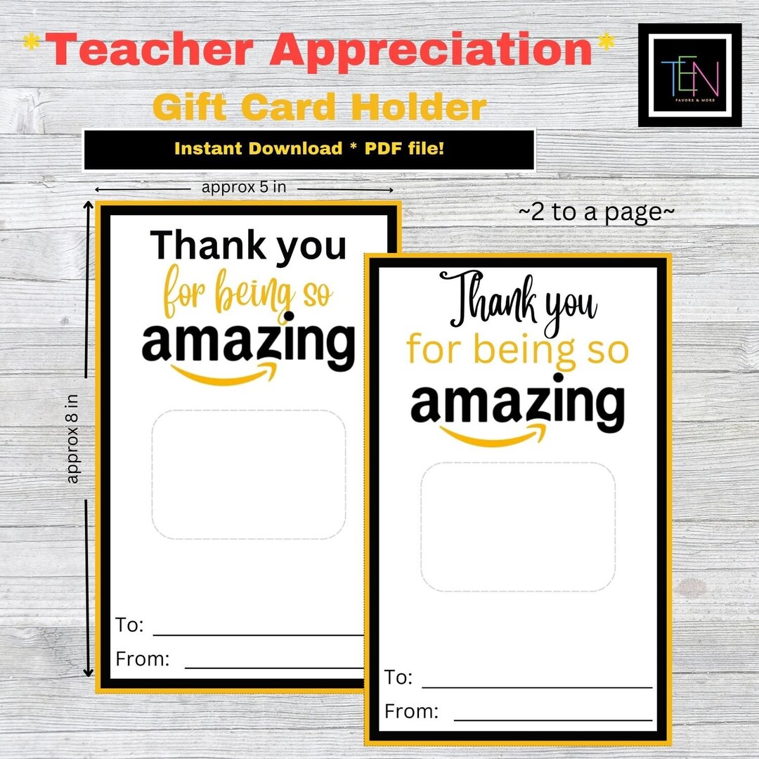 TEACHER APPRECIATION Amazon Thank You Cards Instant Download 2 Designs ...
